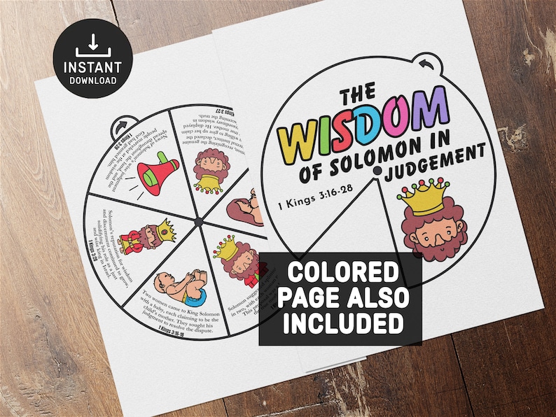 The Wisdom of Solomon Judgement Coloring Wheel, Bible Activity, Wisdom ...