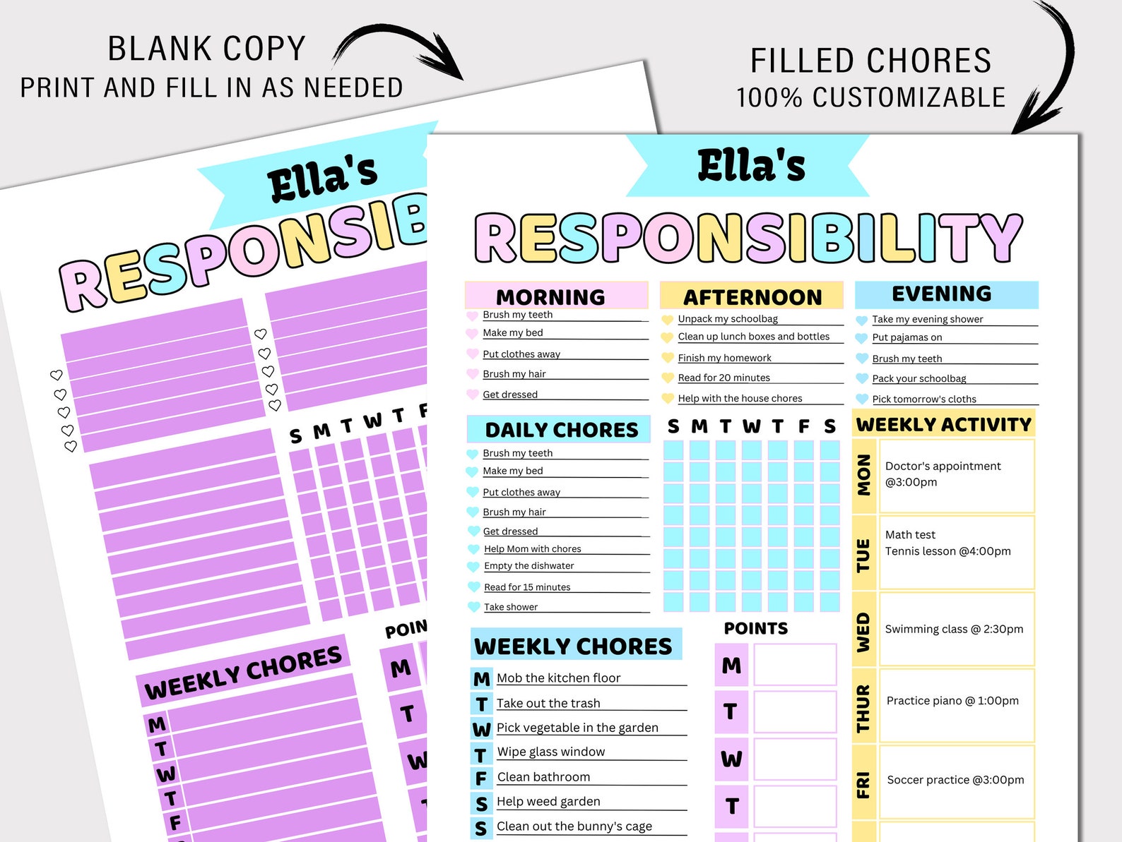 Editable Responsibility Chore Chart for Kids Printable Kids Daily ...