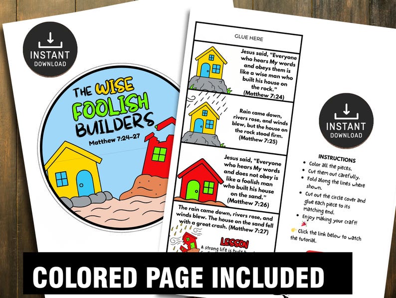 Wise and Foolish Builders Folding Surprise Bible Story Craft, Sunday ...