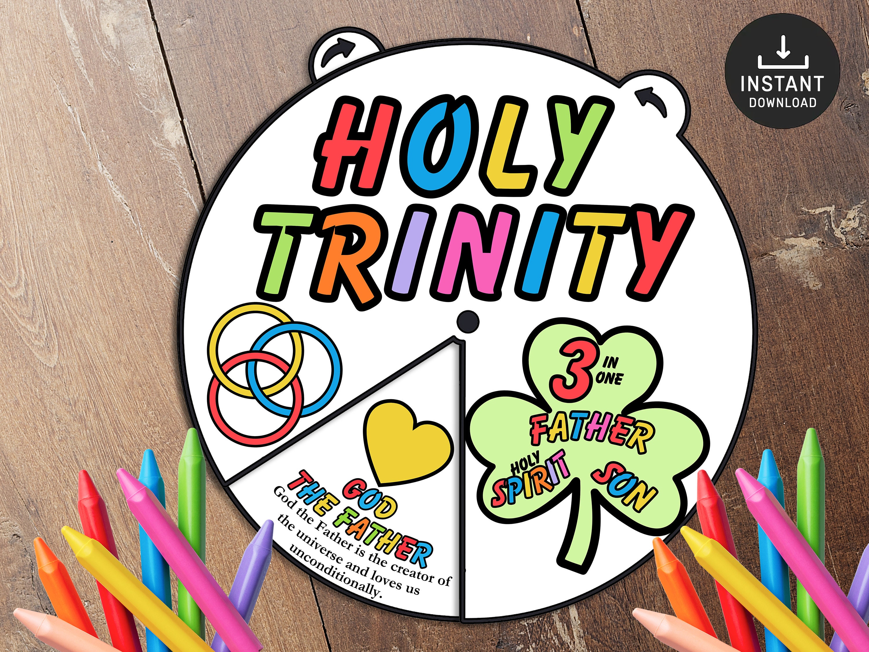 Holy Trinity Coloring Wheel, Shamrock Bible Activity, Matthew 28:19 ...