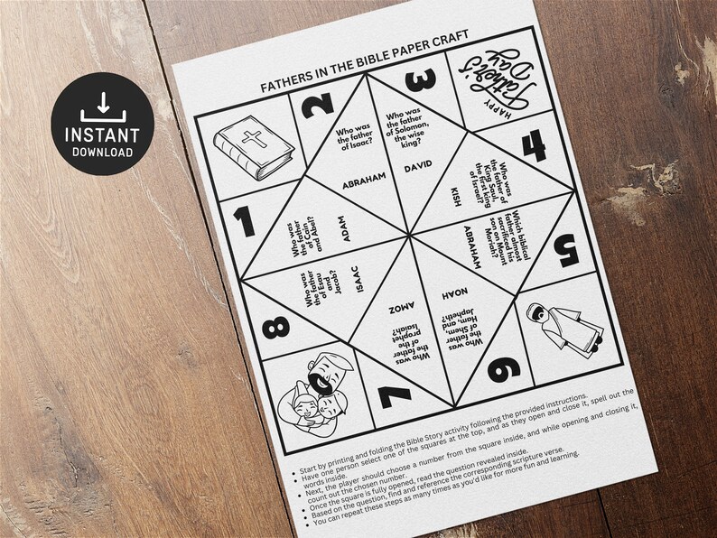Dads of the Bible, Printable Paper Craft, Fortune Teller, Cootie ...