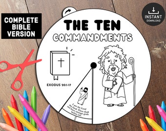 Ten Commandments Coloring Wheel, Bible Activity, Kids Bible Lesson ...