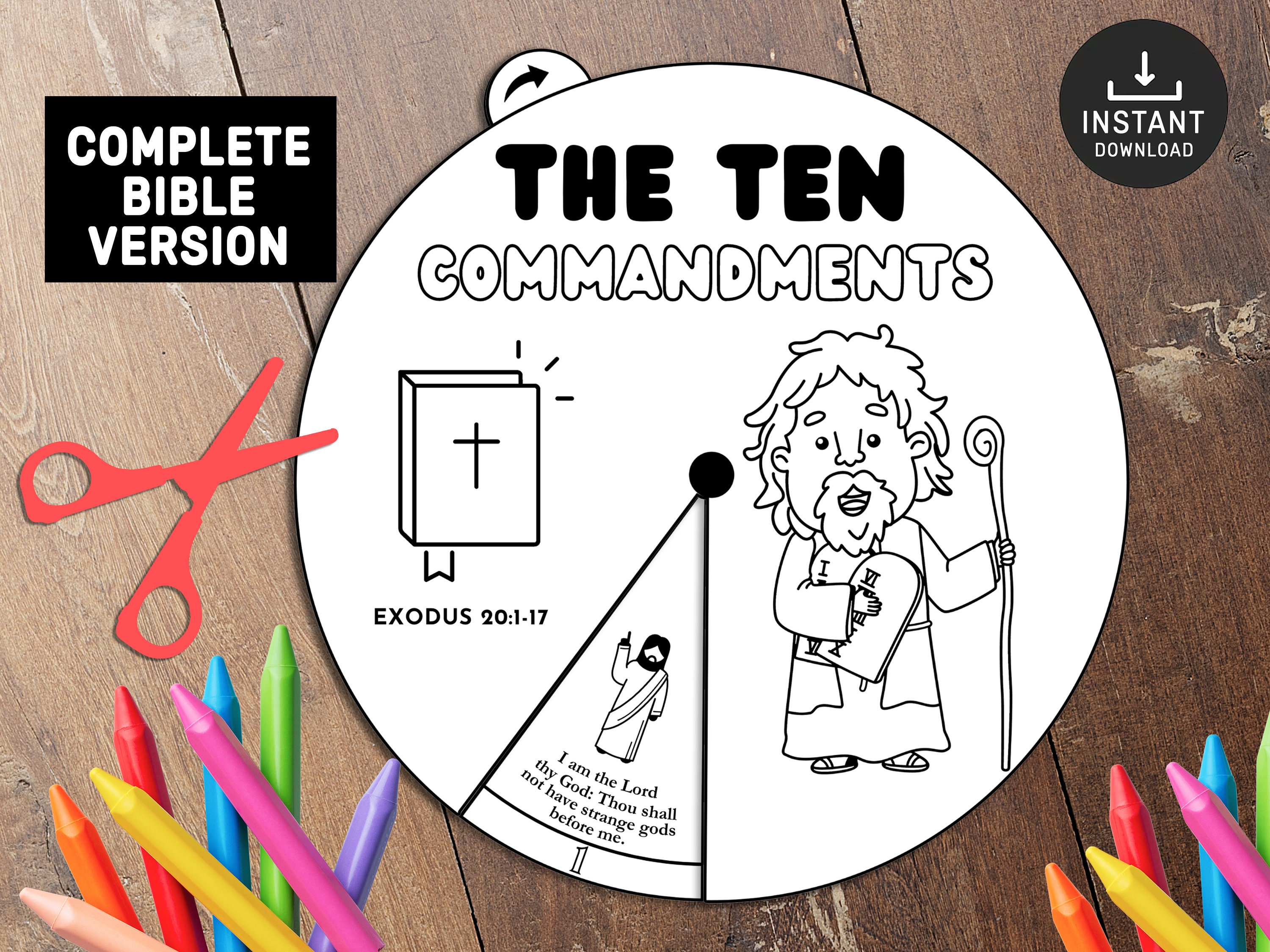 Ten Commandments Coloring Wheel, Bible Activity, Kids Bible Lesson ...