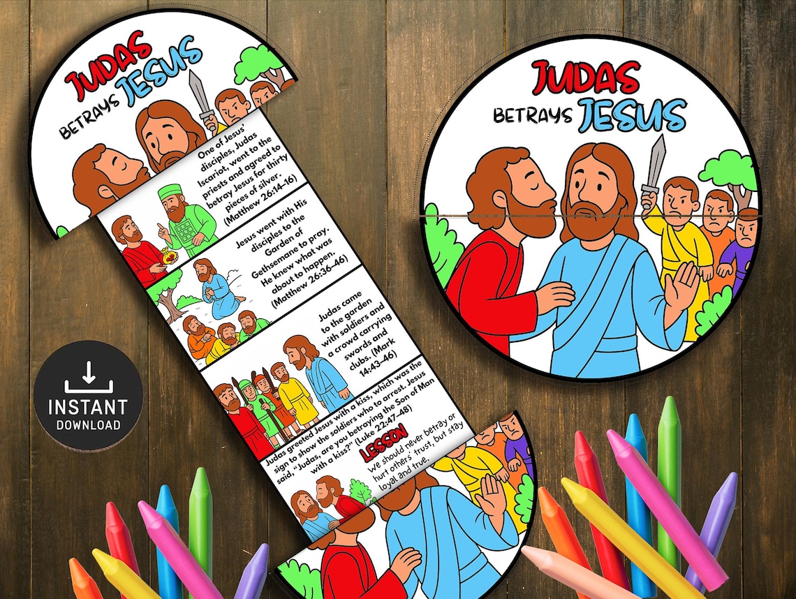 Judas Betrays Jesus Folding Surprise Bible Story Craft, Kids Bible ...