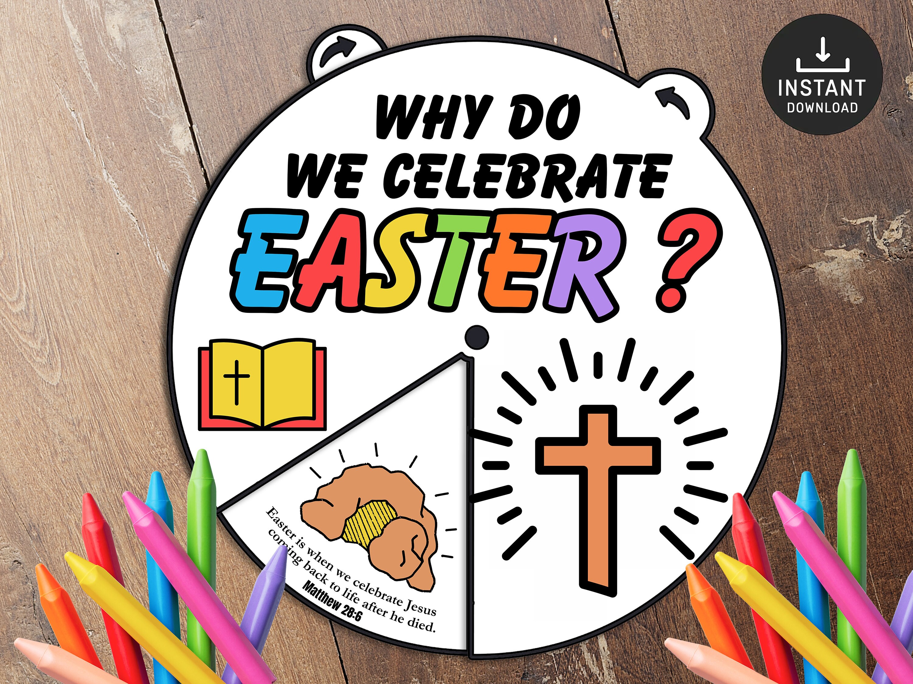 Easter Coloring Wheel, Easter Bible Lesson, Sunday School Craft, Holy ...