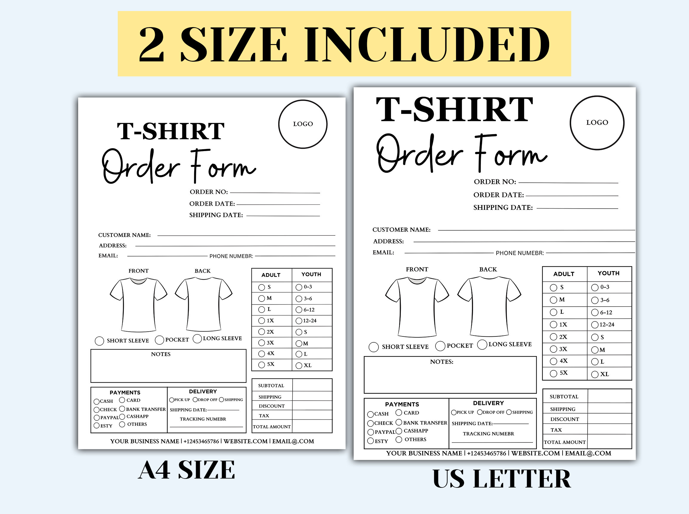 Editable T-shirt Order Form Template, Printable Small Business Order ...