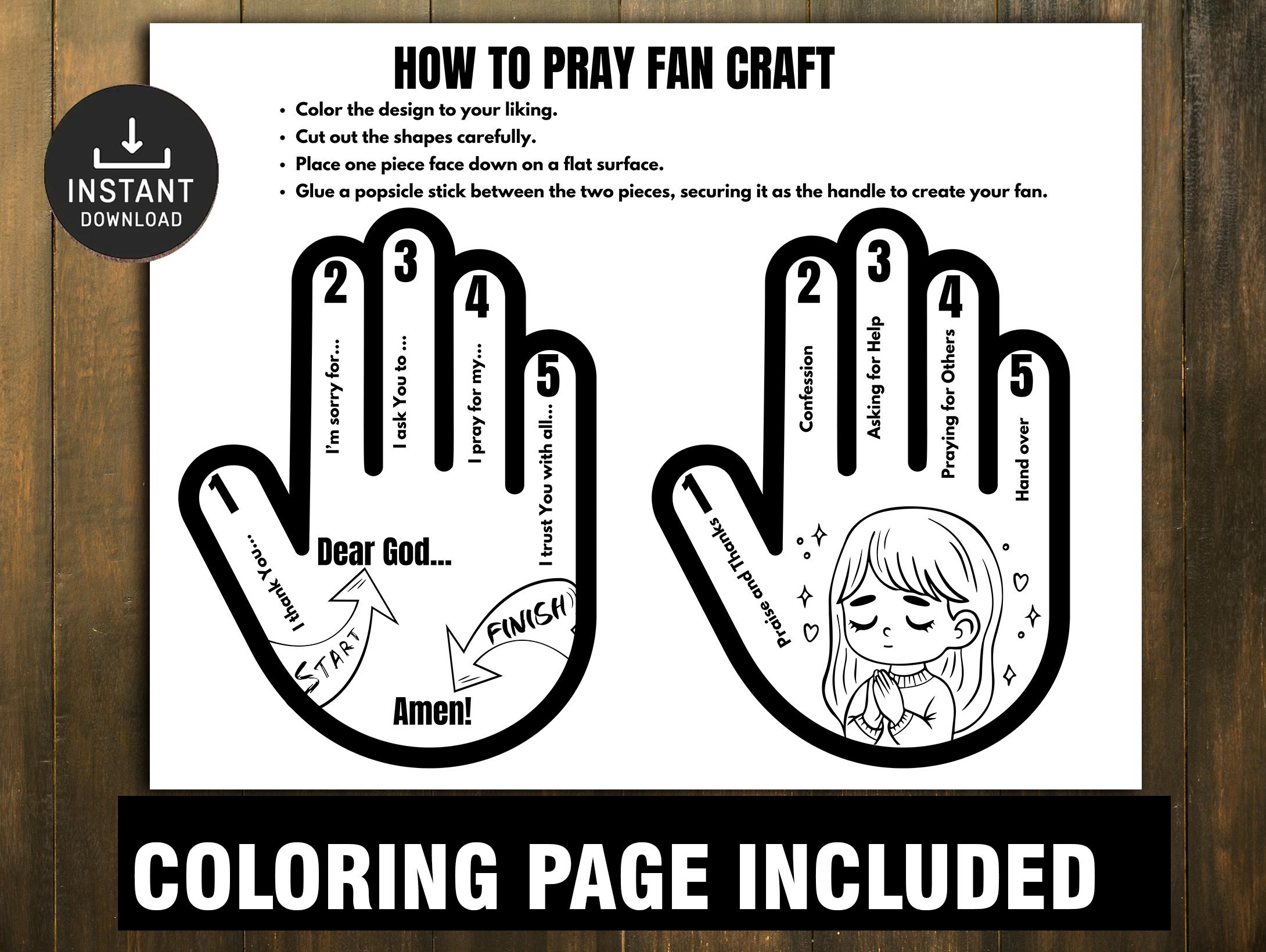 Learn to Pray Fan Craft, Bible Activity, Kids Bible Lesson, Memory Game ...