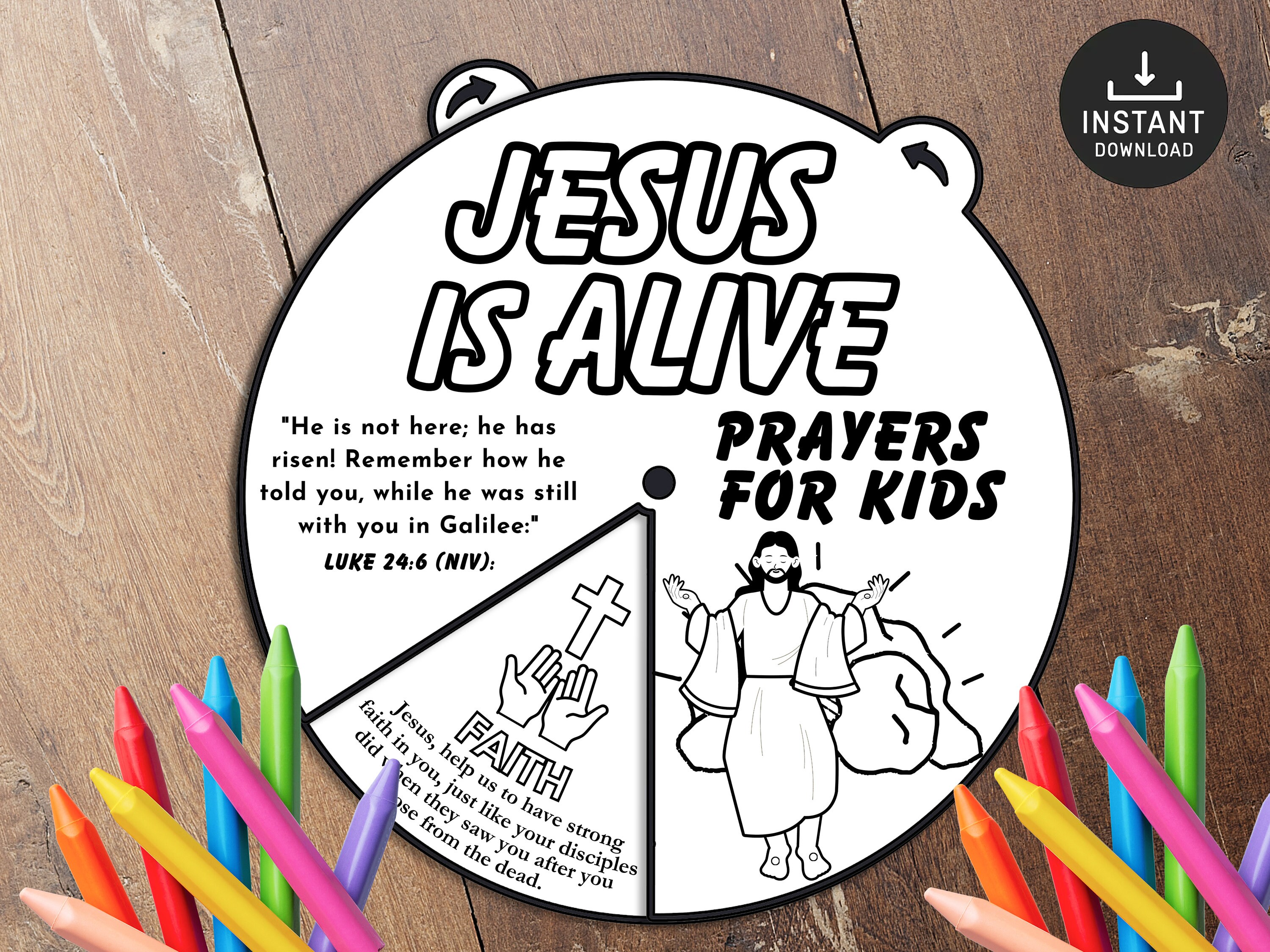 Easter Prayers Coloring Wheel, Sunday Prayer Wheel Craft, Easter Bible ...