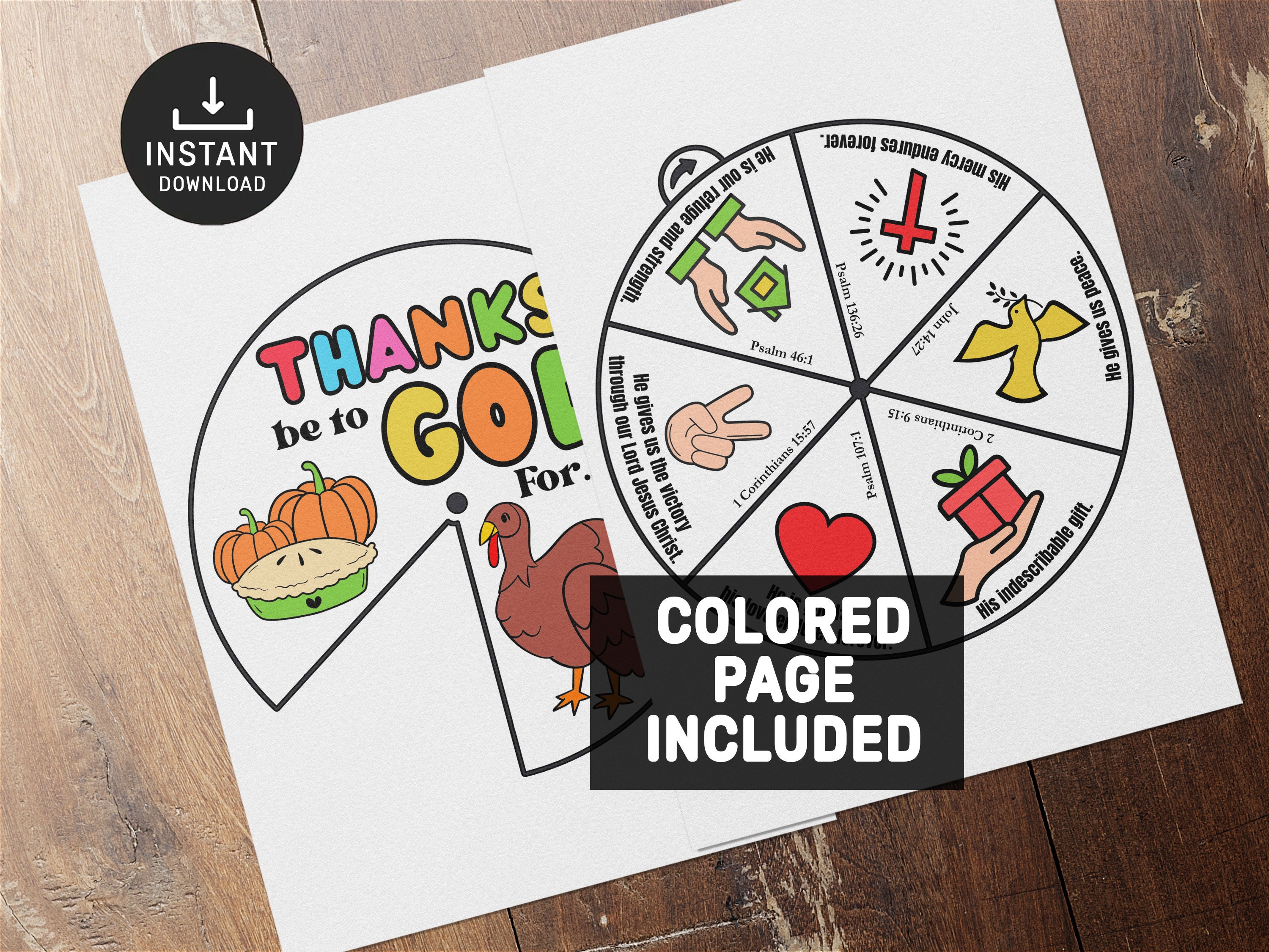 Thanks Be to God Coloring Wheel, Thanksgiving, Scripture, Bible ...