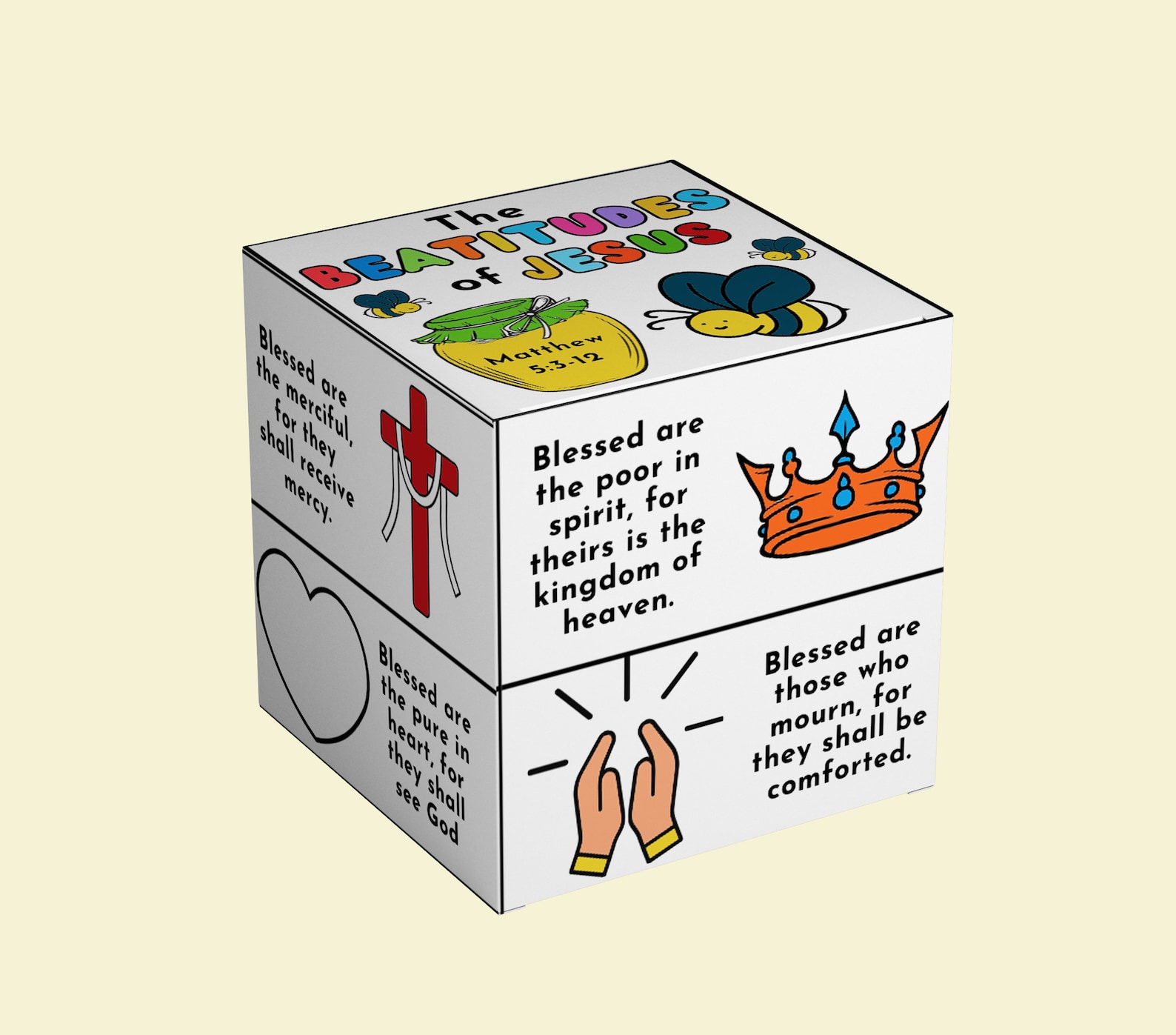 Beatitudes Coloring Cube, Printable Bible Verse Activity, Watercolor ...