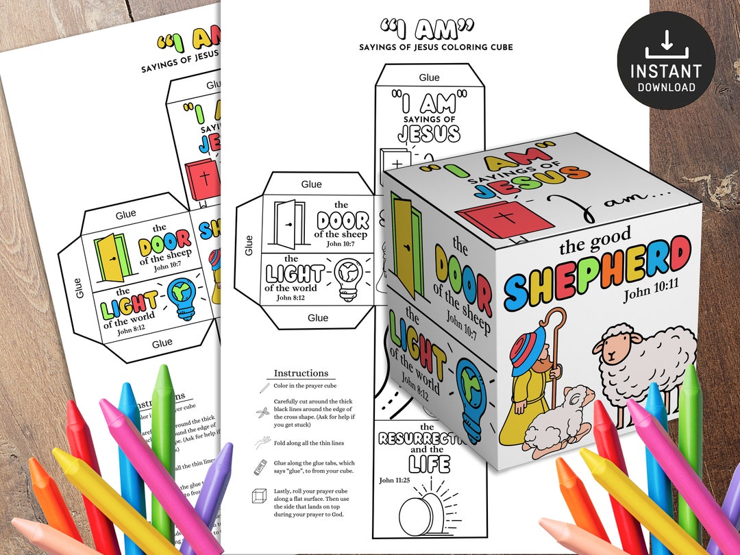 I Am Statements of Jesus Coloring Cube, Printable Bible Activity ...