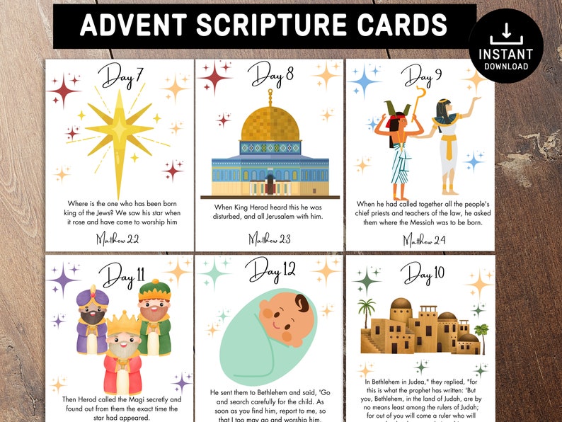 Advent Scripture Cards, Advent Calendar, Watercolor, Floral, Nativity ...