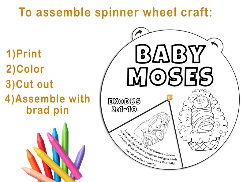 Baby Moses Coloring Wheel, Printable Bible Activity, Watercolor, Kids ...