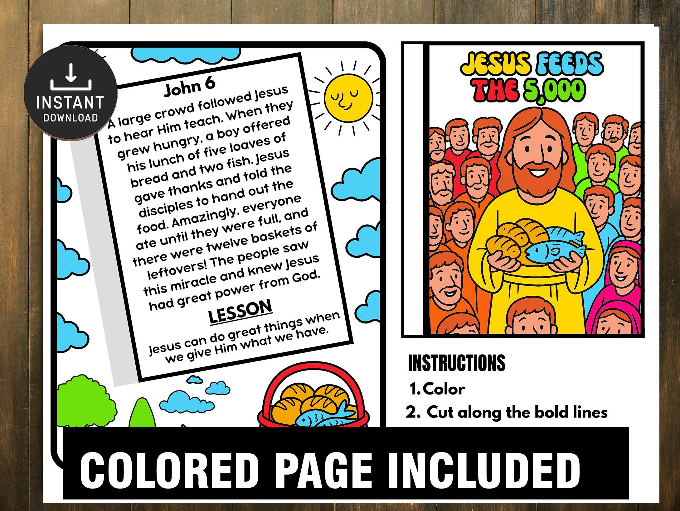 Jesus Feeds 5000 Bible Story Craft, Sunday School Lesson (digital ...