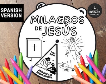 Jesus Miracles Coloring Wheel, Printable Bible Verse Activity, Kids ...