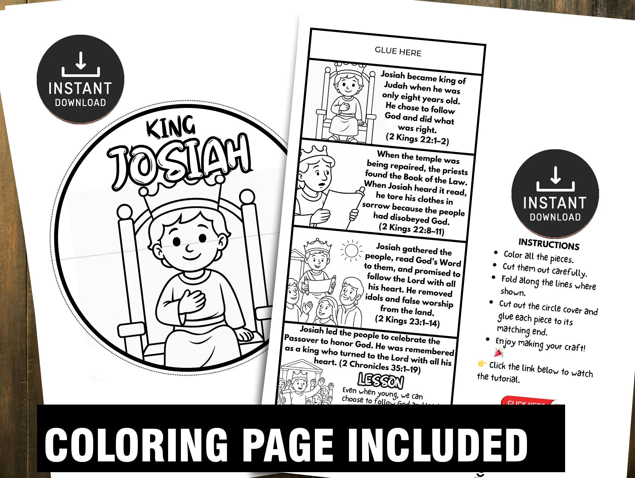 King Josiah Bible Story Craft, Sunday School Activity (digital Download ...