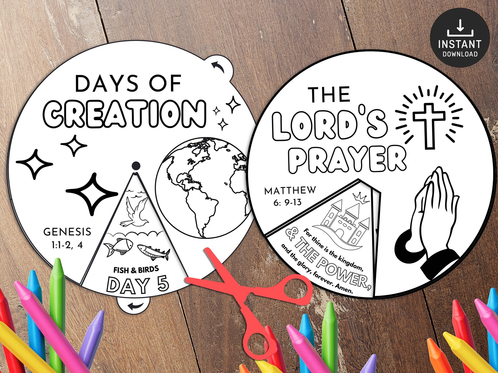 Coloring Wheel, Printable Bible Activity, Watercolor, Kids Bible Lesson ...