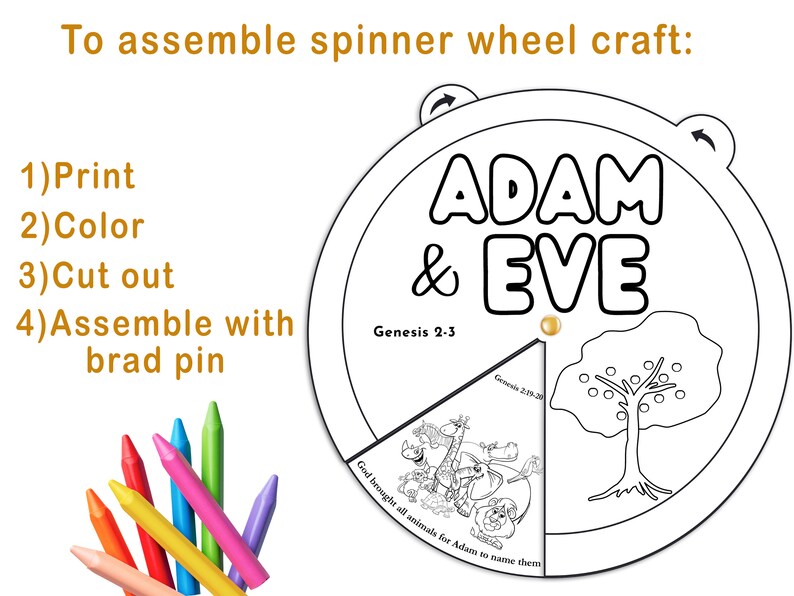 Adam and Eve Coloring Wheel Printable Bible Activity - Etsy Australia