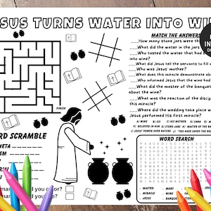 Jesus Turns Water Into Wine Activity Placemat, Bible Activity, Sunday ...