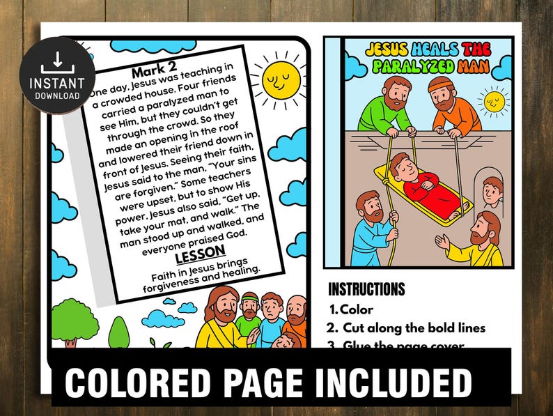 Jesus Heals Paralyzed Man Mini Book, Kids Bible Craft (digital Download ...