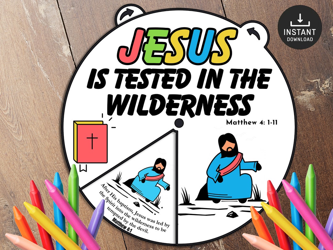 Jesús es tentado en la rueda para colorear del desierto, Mateo 4:1-11 ...