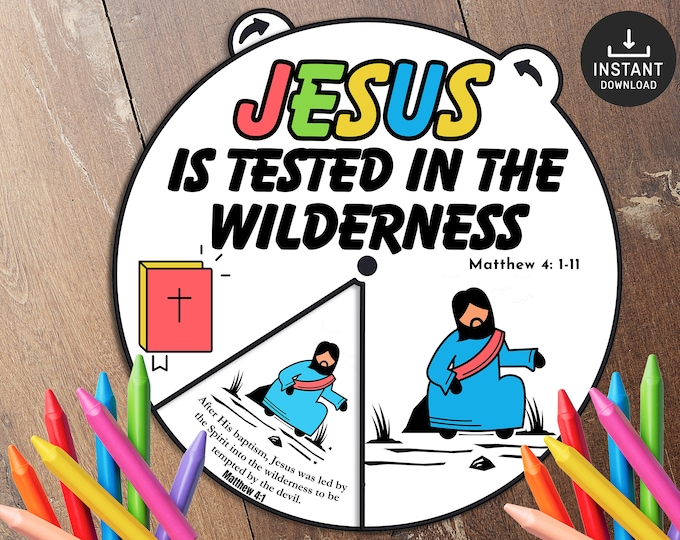 Jesus Tempted in the Desert Bible Craft, Matthew 4:1-11 Bible Coloring ...