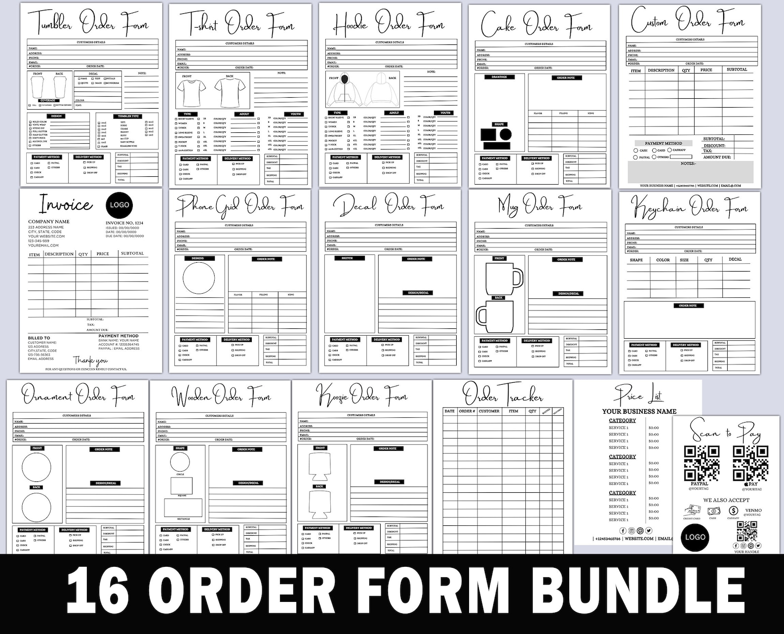 Editable Order Forms Bundle, Tshirt, Tumbler, Invoice Template ...