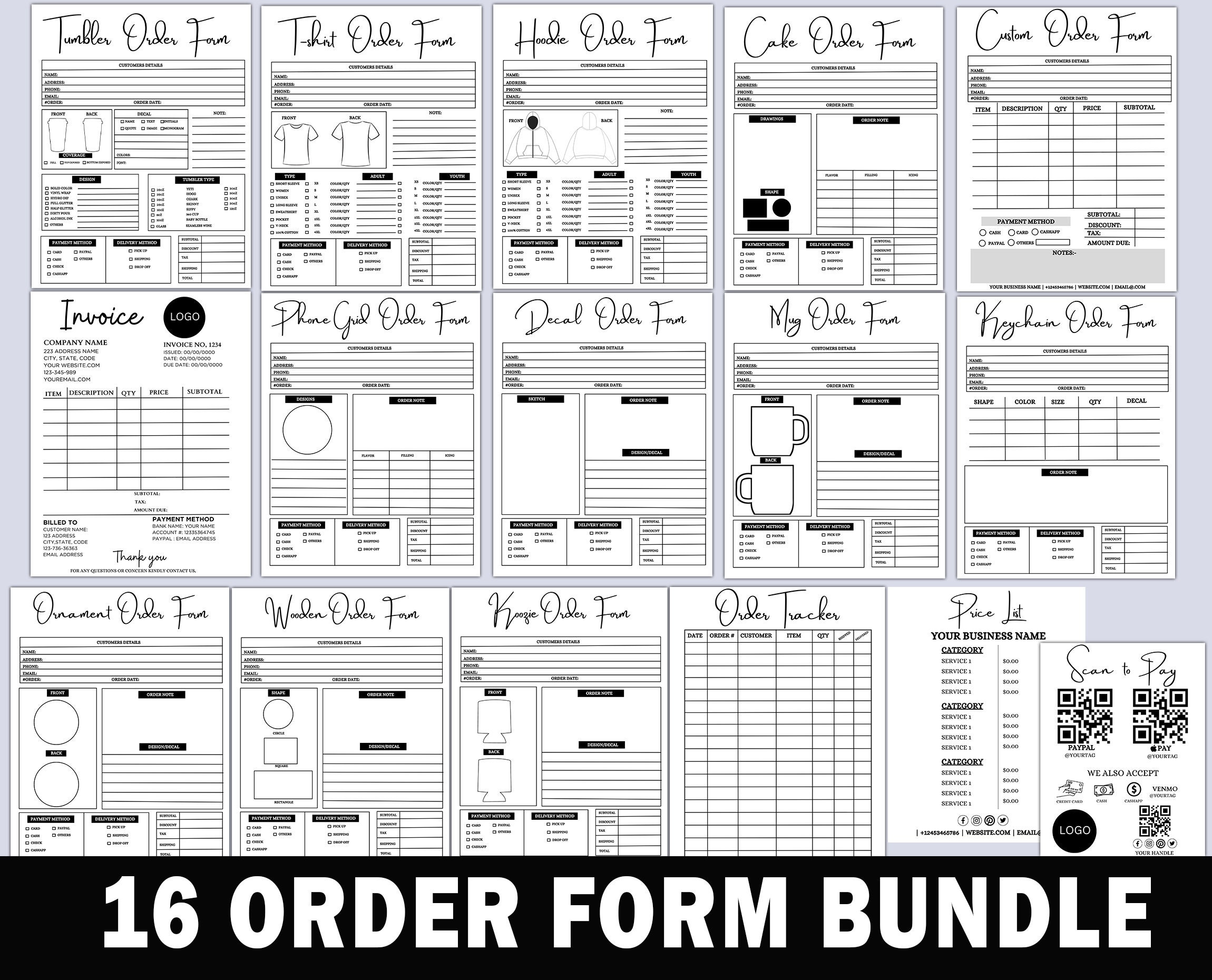 Editable Order Forms Bundle, Tshirt, Tumbler, Invoice Template ...
