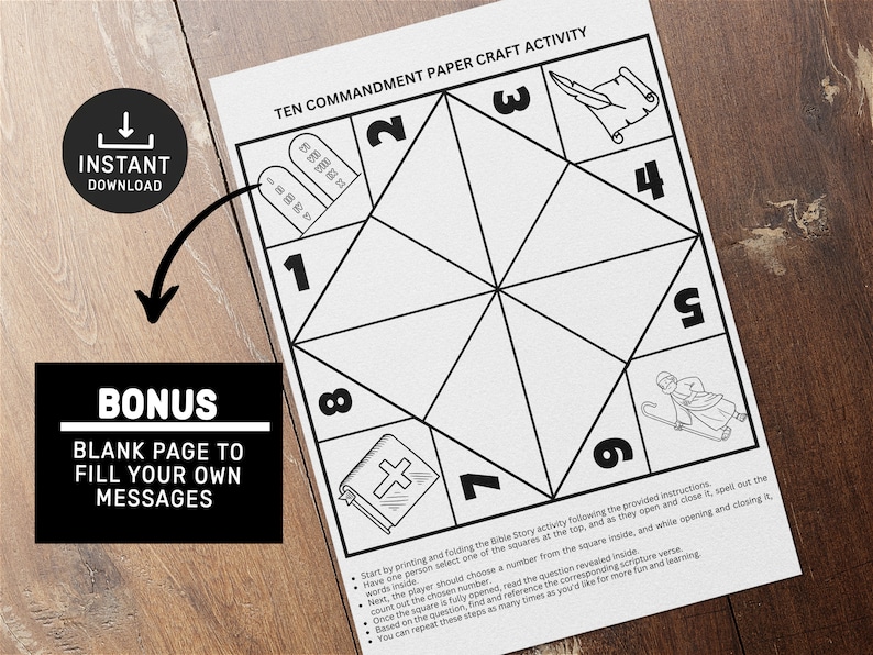 Ten Commandments Bible Story Activity, Sunday School Craft, Printable ...