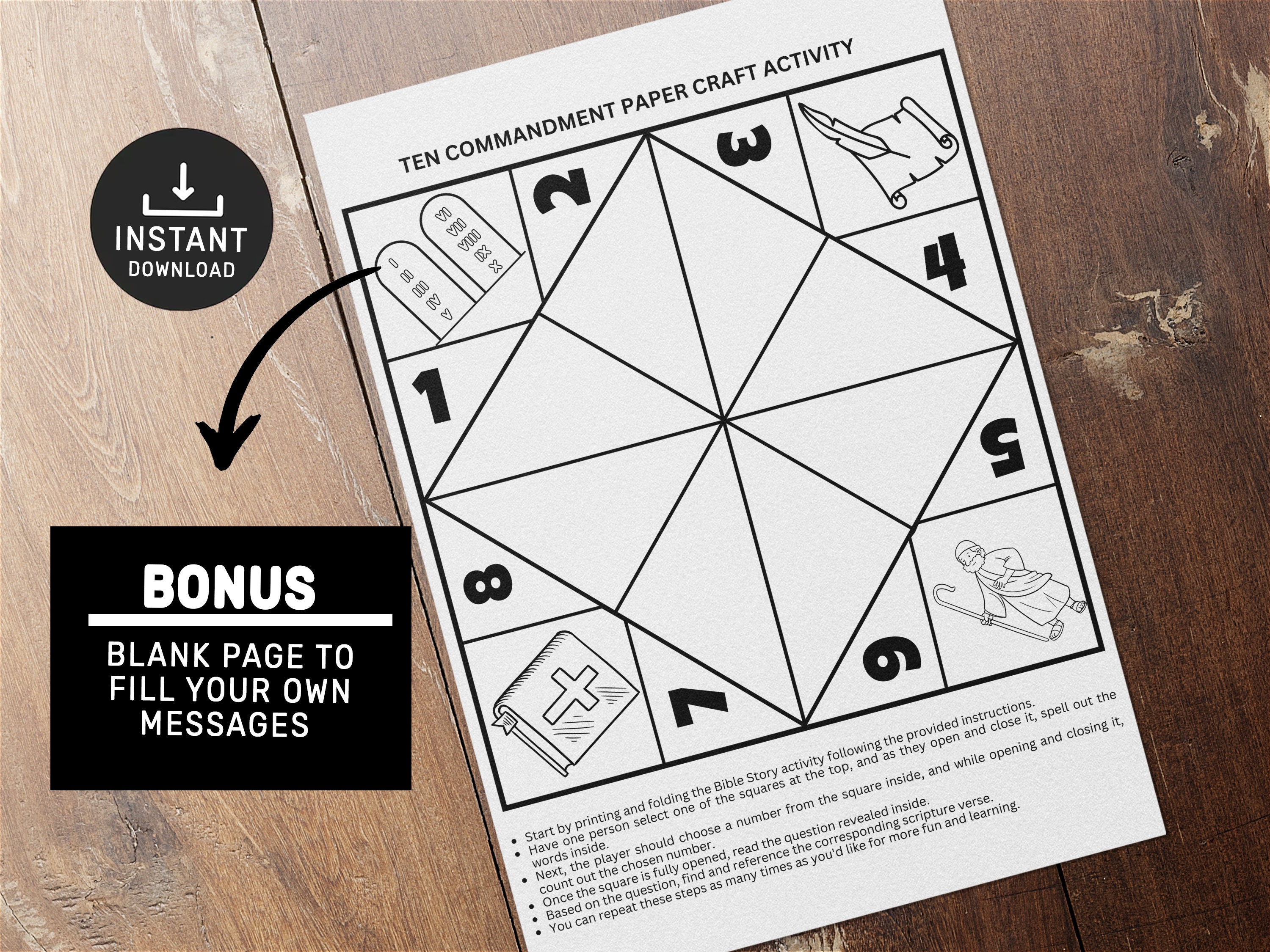 Ten Commandments Bible Story Activity, Sunday School Craft, Printable ...