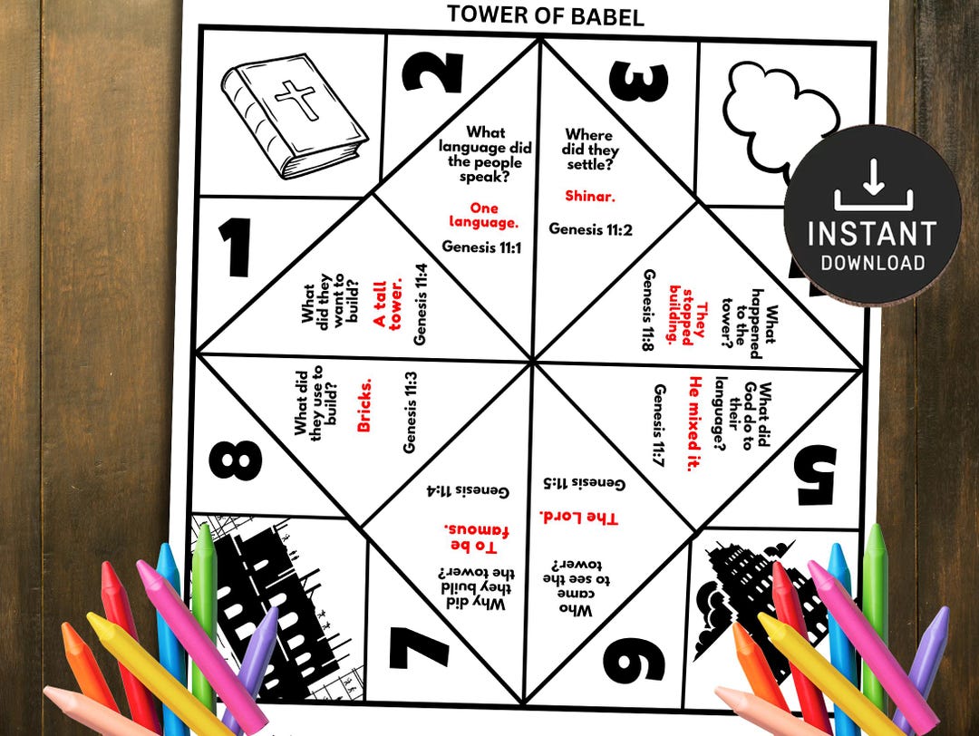 Tower of Babel Paper Craft for Kids, Fortune Teller, Cootie Catcher ...