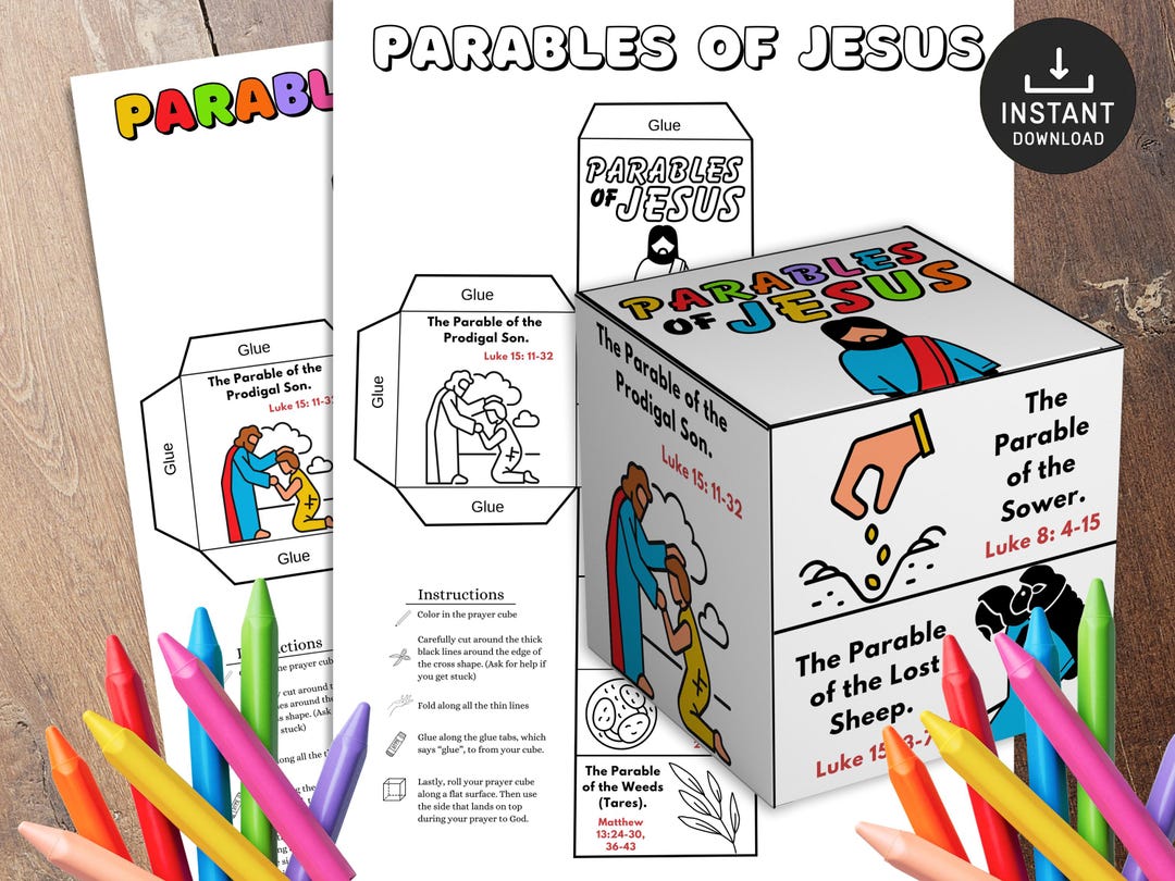 Parables of Jesus Coloring Cube, Printable Bible Verse Activity, Kids ...