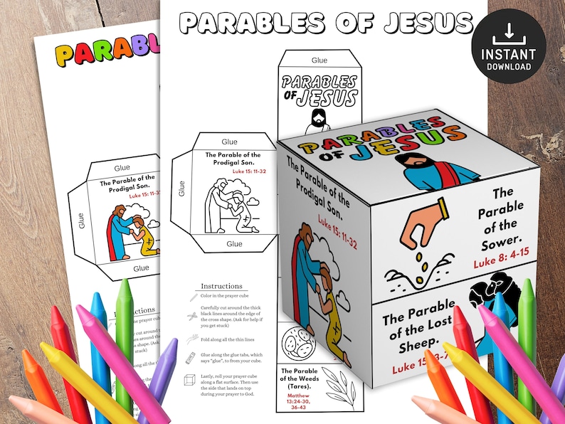 Parables of Jesus Coloring Cube, Printable Bible Verse Activity, Kids ...