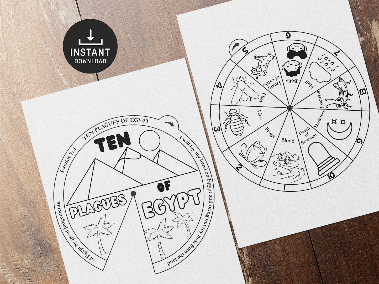 Ten Plagues of Egypt, Coloring Wheel, Bible Activity, Kids Passover ...