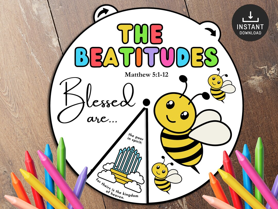 Beatitudes Coloring Wheel, Printable Bible Verse Activity, Watercolor ...