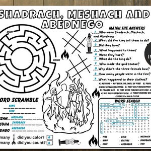 Shadrach Meshach Abednego, Activity Placemat, Bible Activity, Sunday ...