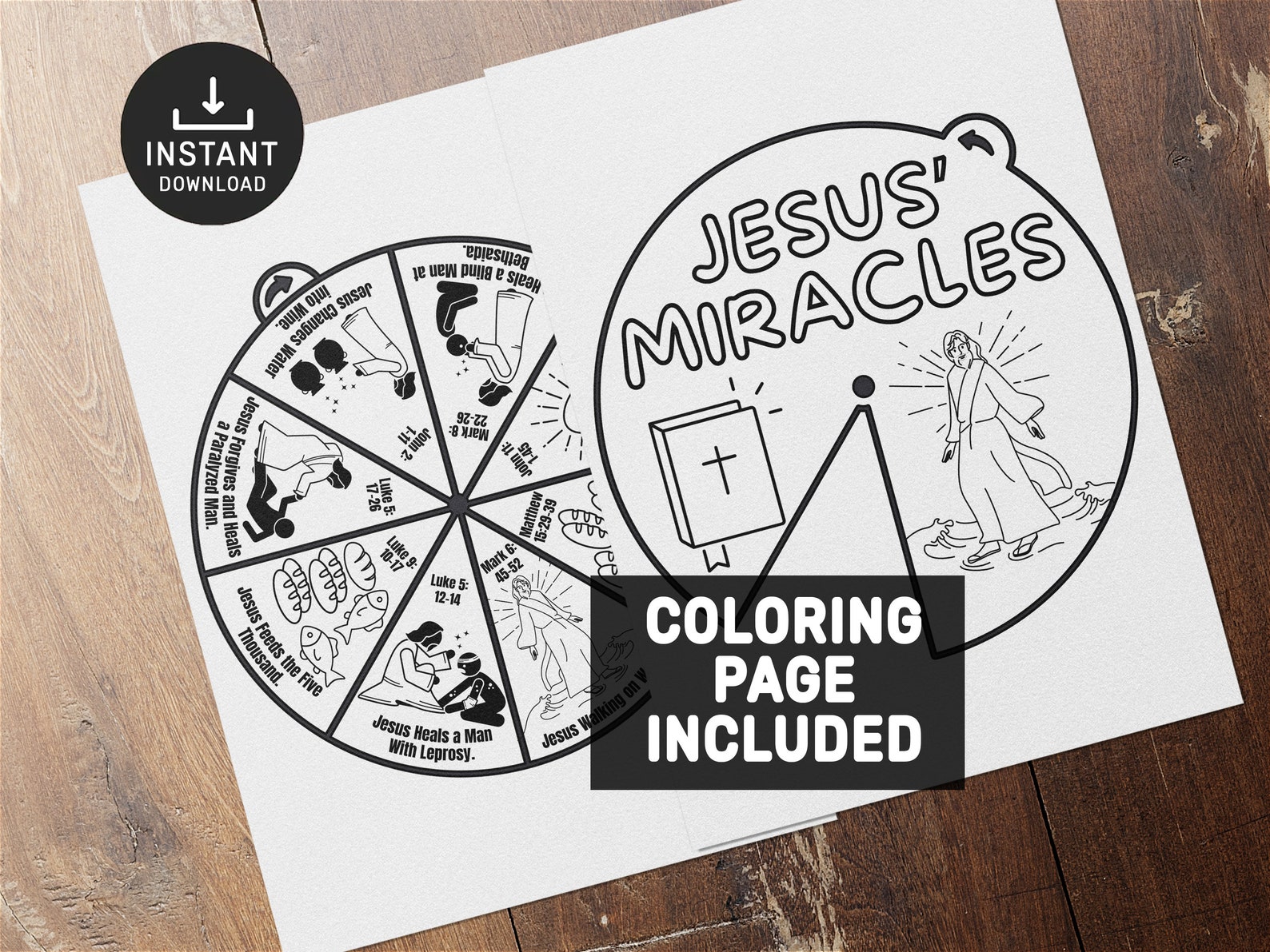 Jesus Miracles Coloring Wheel, Printable Bible Verse Activity, Kids ...