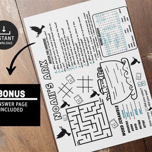 Noah's Ark Activity Placemat, Bible Activity, Sunday School, Bible ...