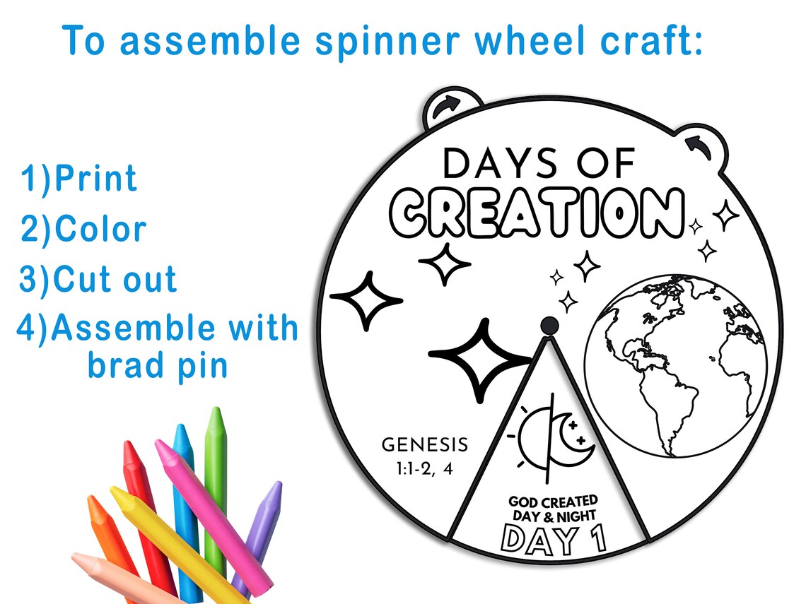 Days of Creation Coloring Wheel, Bible Activity, Kids Bible Lesson ...