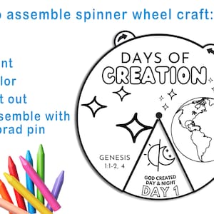 Days of Creation Coloring Wheel, Bible Activity, Kids Bible Lesson ...