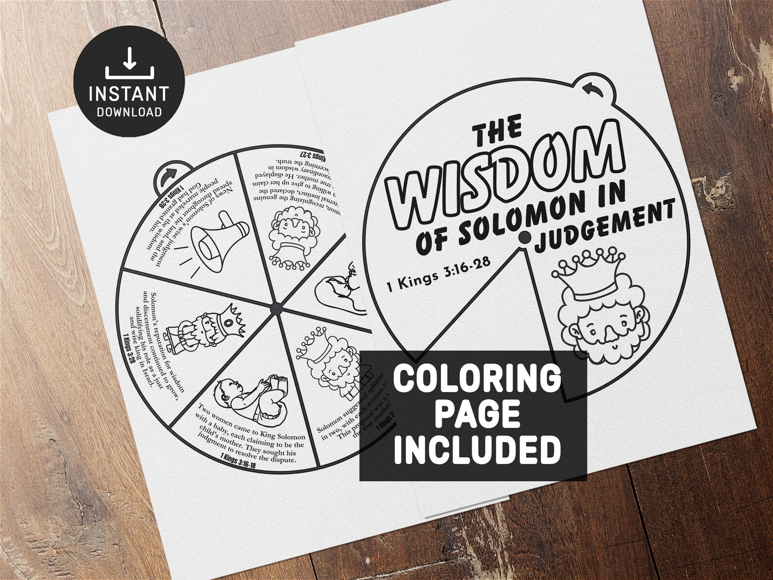 The Wisdom of Solomon Judgement Coloring Wheel, Bible Activity, Wisdom ...