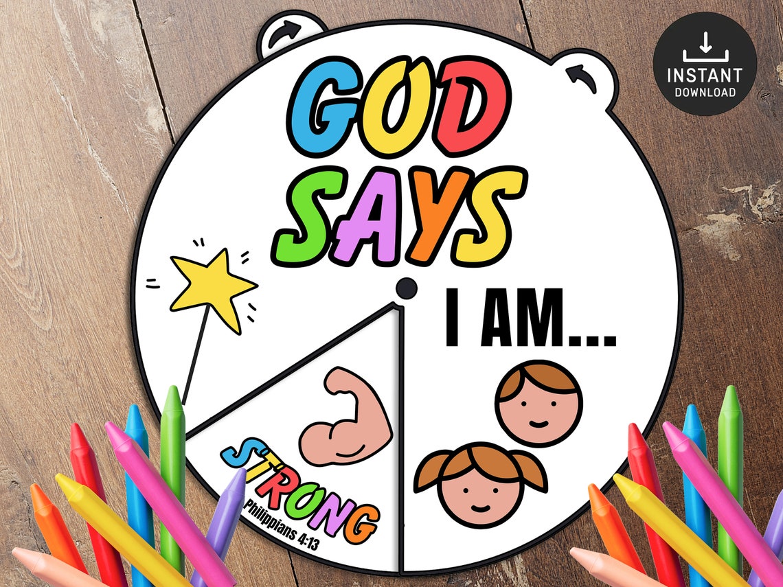 God Says I Am Coloring Wheel, Printable Bible Activity, Kids Bible ...