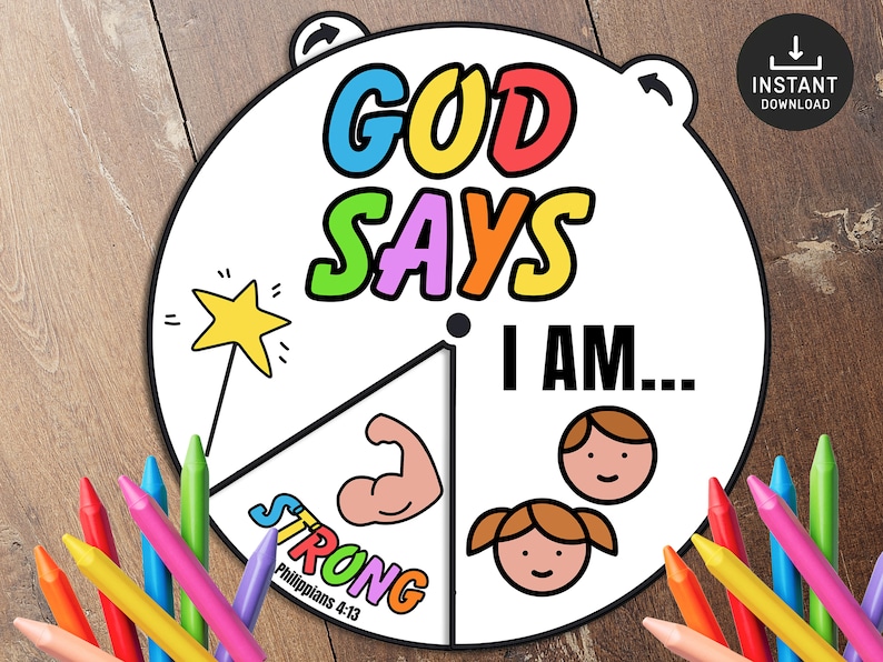 God Says I Am Coloring Wheel, Printable Bible Activity, Kids Bible ...