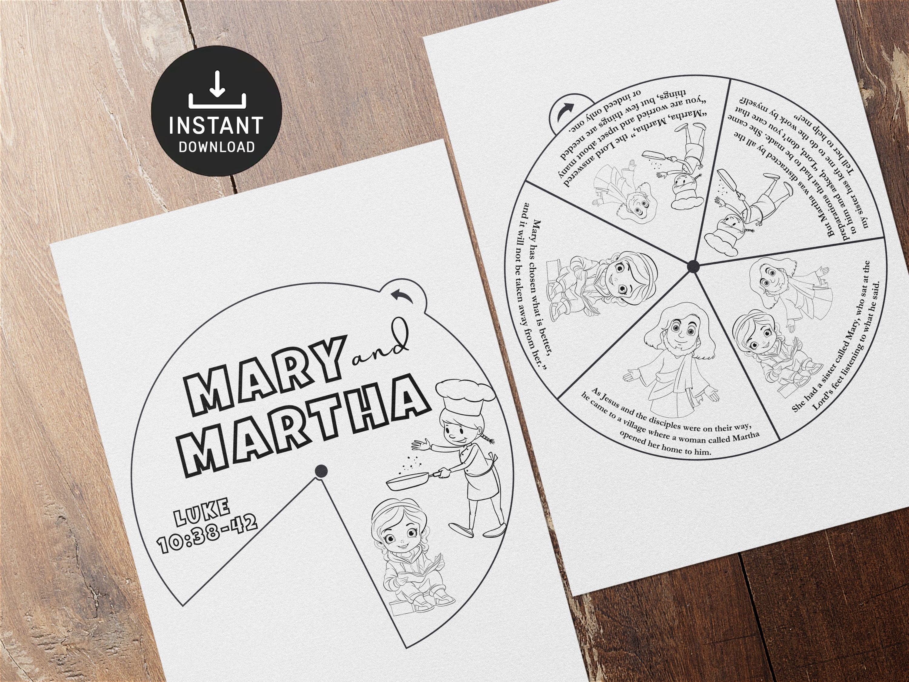 Mary and Martha With Jesus Coloring Wheel, Printable Bible Activity ...