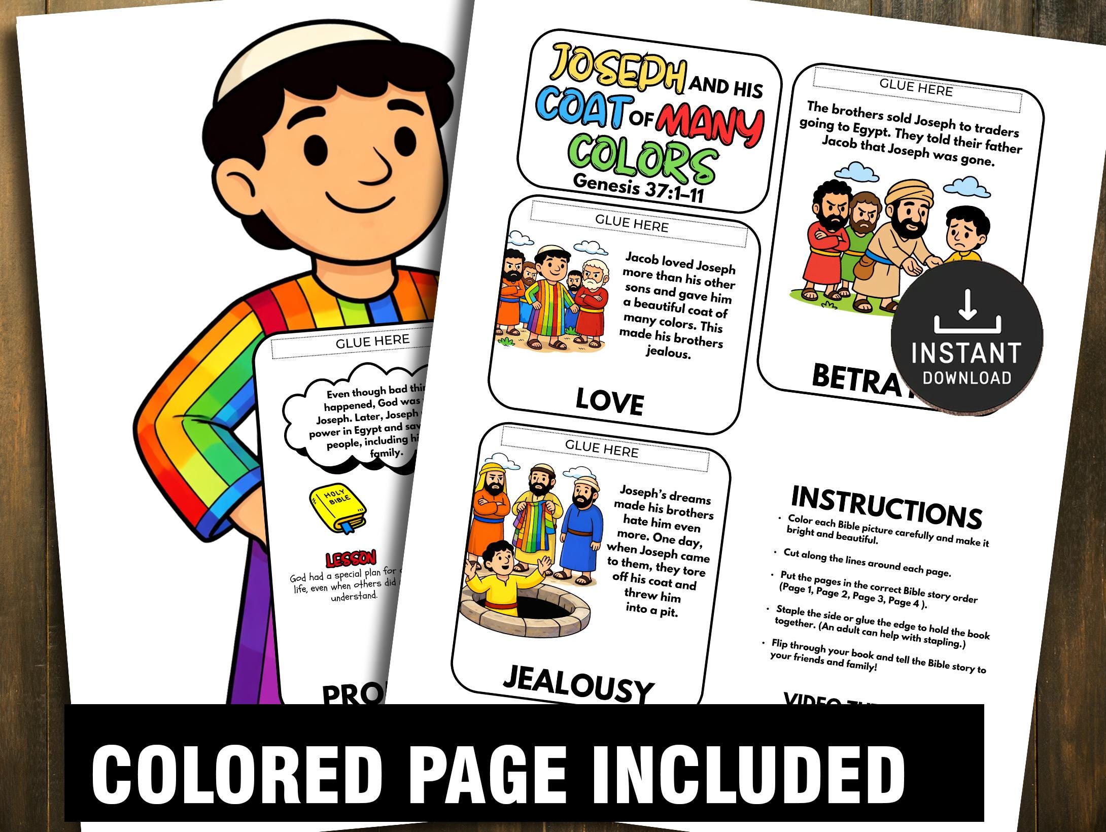 Joseph's Coat of Many Colors Flipbook Bible Craft for Kids, Memory Game ...