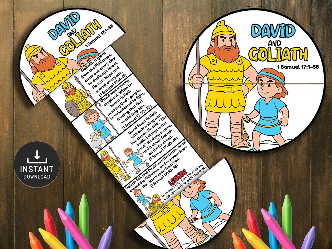 David and Goliath Folding Surprise Bible Story Craft, Bible Lesson ...