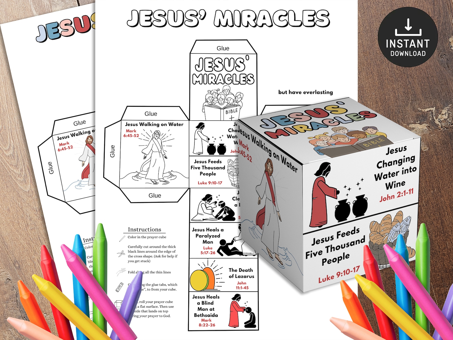 Jesus Miracles Coloring Cube, Printable Bible Verse Activity, Kids ...