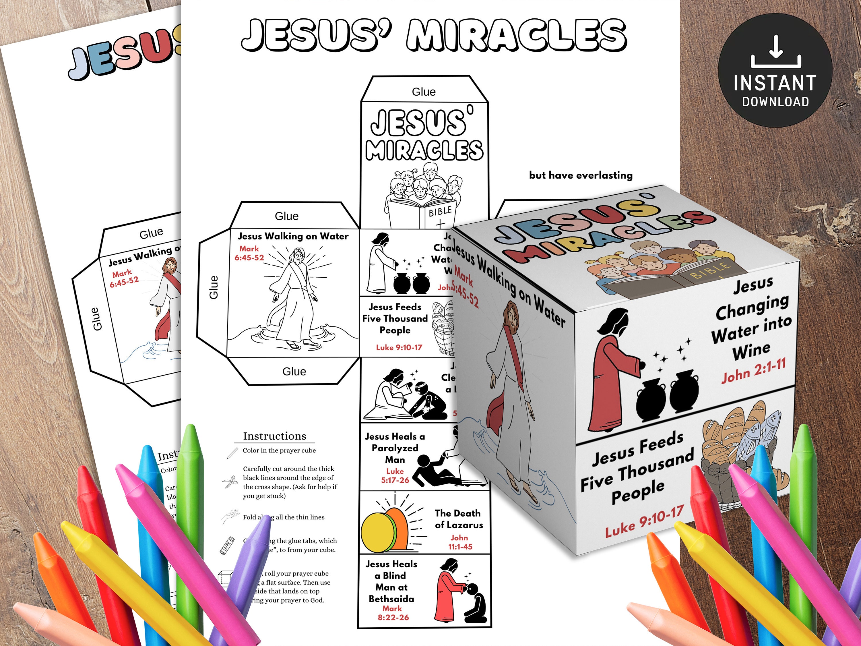Jesus Miracles Coloring Cube, Printable Bible Verse Activity, Kids ...