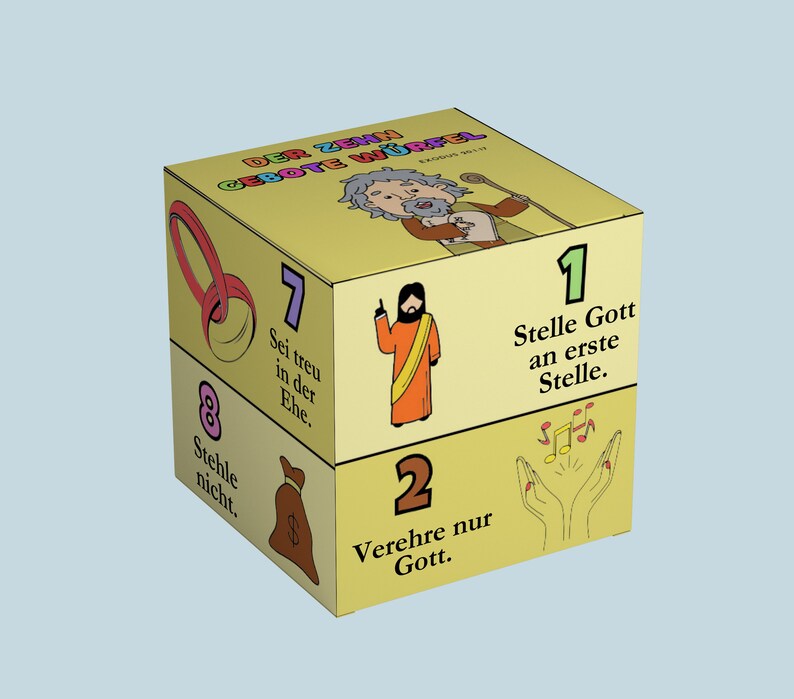 Ten Commandments Cube, Printable Bible Activity, Watercolor, Kids Bible ...