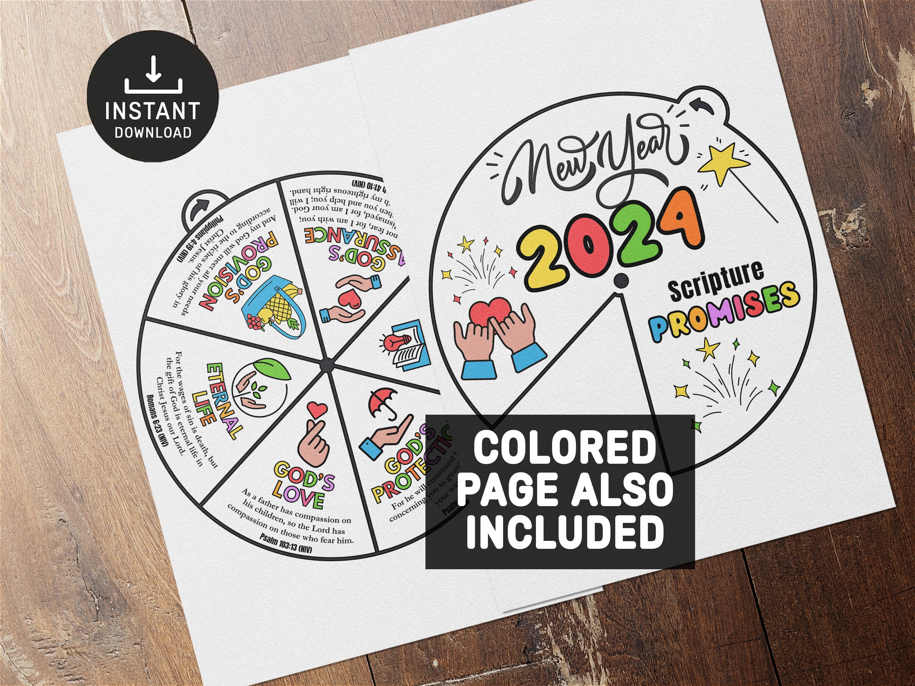 New Year 2024 Scriptures Coloring Wheel Kids Scripture 2024 bible ...